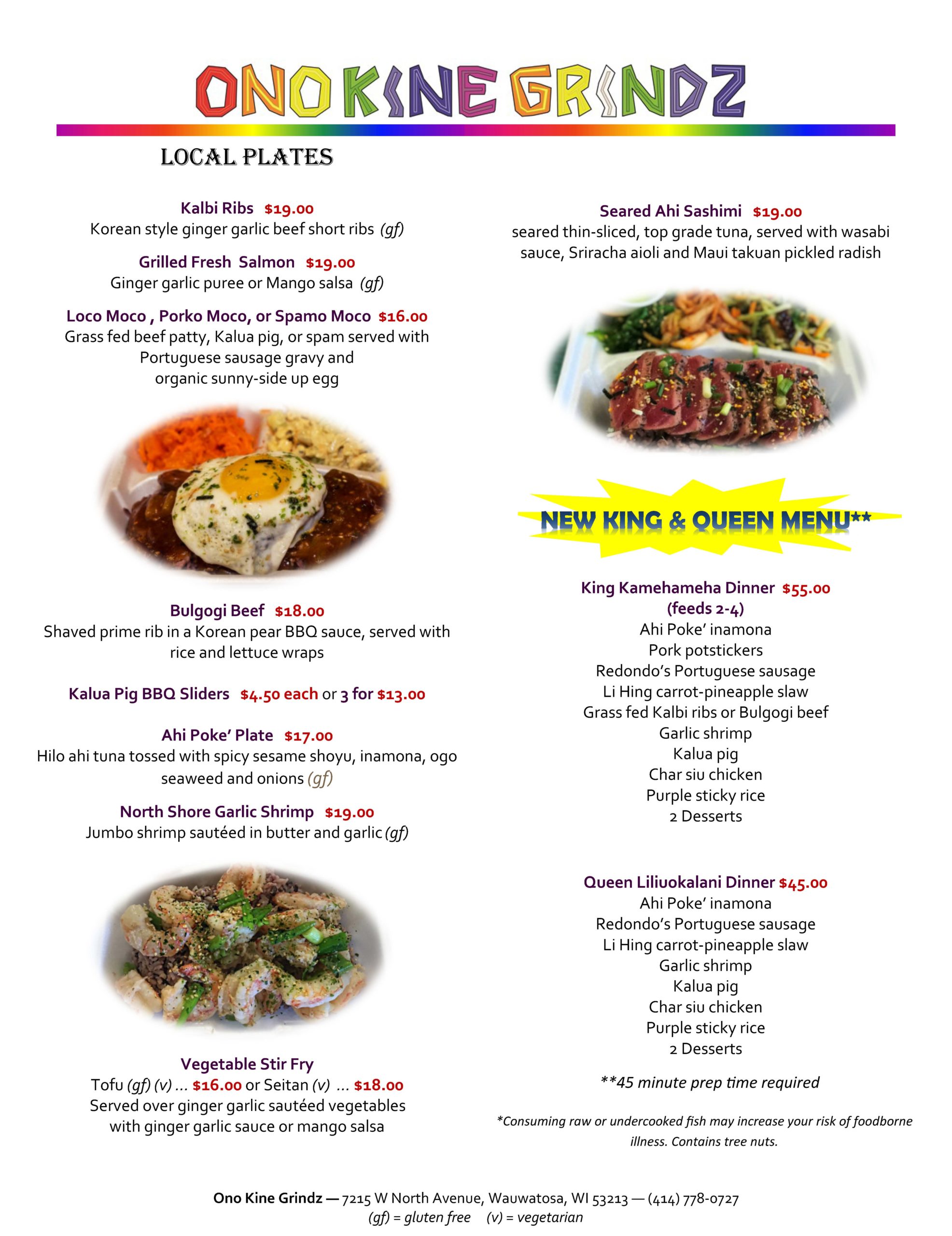 Ono Kine Grindz | Menus