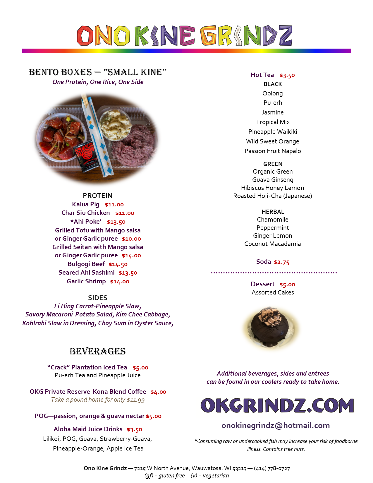 Ono Kine Grindz | Menus